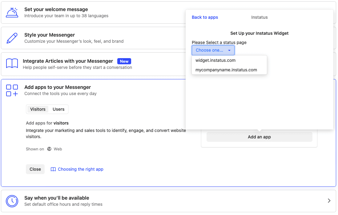 Add an Instatus Intercom widget - Instatus Help